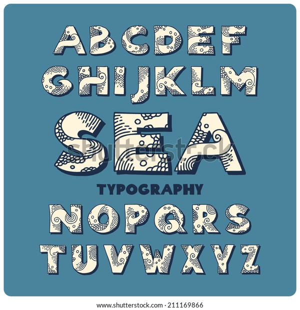 Sea Style Hand Drawn Font Stock Vector (Royalty Free) 211169866