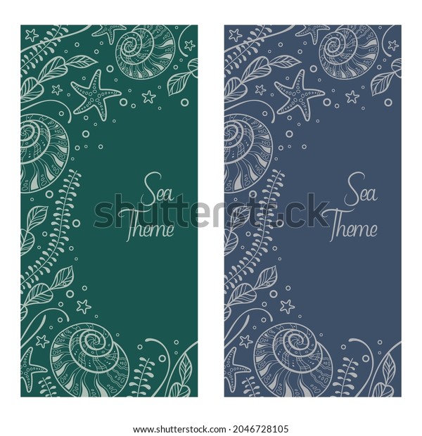 Sea Theme Seashells Algae Starfish Template Stock Vector (Royalty Free ...