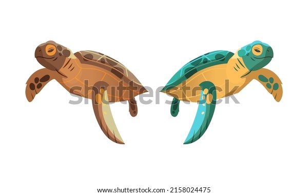 Sea Turtle Floating Depth Sea Cartoon: เวกเตอร์สต็อก (ปลอดค่าลิขสิทธิ์ ...