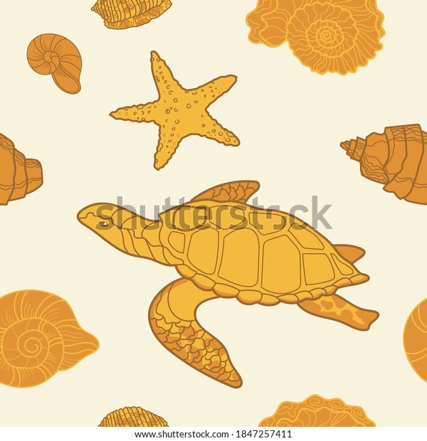 Sea Turtle Shells Starfish Spiral Vector Stock Vector (Royalty Free ...