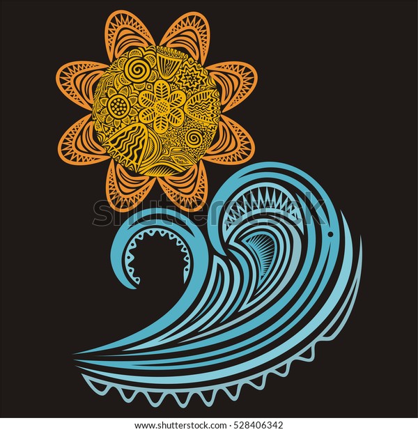 Sea Wave Sun Vector Illustration 库存矢量图（免版税）528406342 | Shutterstock
