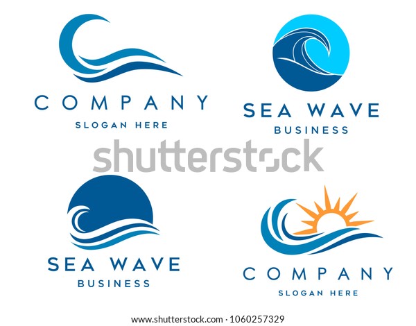 logotipo de olas de mar, conjunto de logotipos de ondas de sol ...