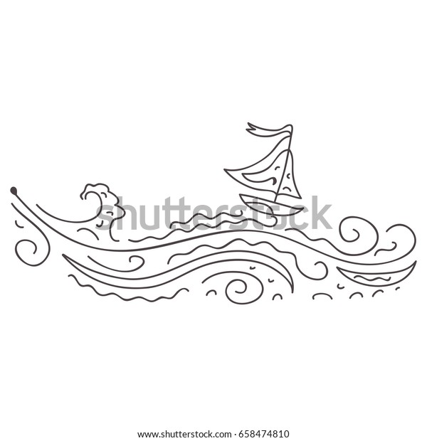 Sea Waves Ship Vector Illustration Stock Vector (Royalty Free) 658474810