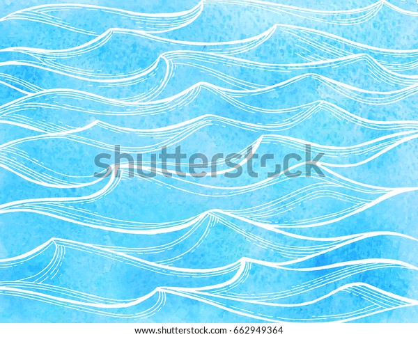 Sea Waves Summer Watercolor Background Hand Stock Vector (Royalty Free ...
