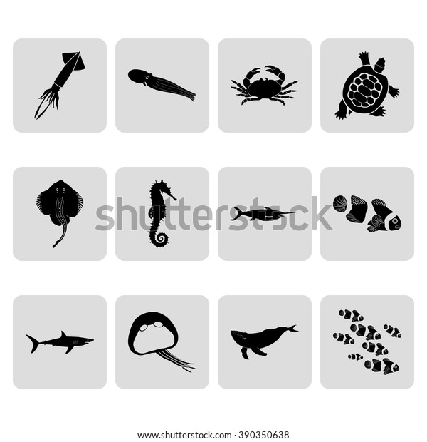 Sea World Creatures Fish 12 Simple Stock Vector (Royalty Free ...