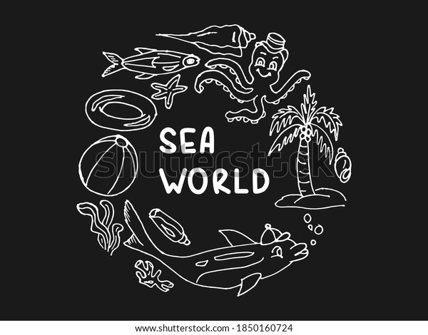 Sea World Vector Doodle Hand Drawing Stock Vector (Royalty Free ...