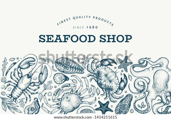 Seafood Fish Design Template Hand Drawn Stock Vector (Royalty Free ...