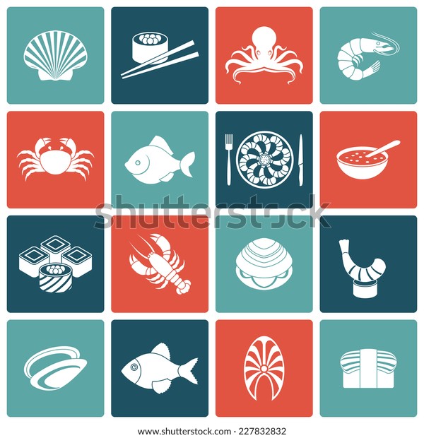 Seafood Fish Menu Restaurant Icons Set Stock Vector (Royalty Free ...