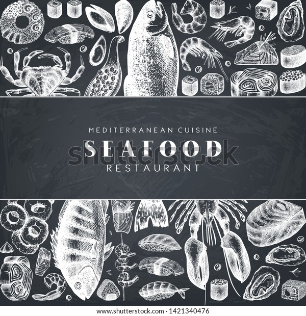 Seafood Frame Design Hand Drawn Fresh Stock Vector (Royalty Free ...