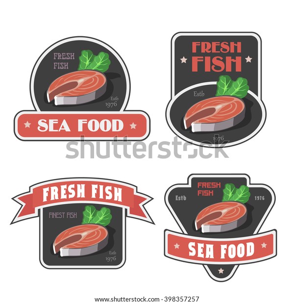 Seafood Fresh Fish Label Logo Vector Stock Vector (Royalty Free ...
