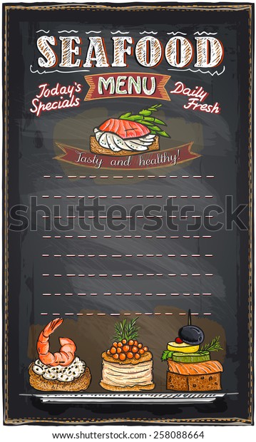 Seafood Menu List Blackboard Chalk Illustration Stock Vector (Royalty ...