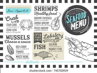 Seafood Menu Restaurant Cafe Design Template Stock Vector (Royalty Free ...