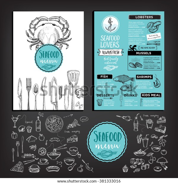 Seafood Restaurant Brochure Menu Design Vector Stock Vector (Royalty ...