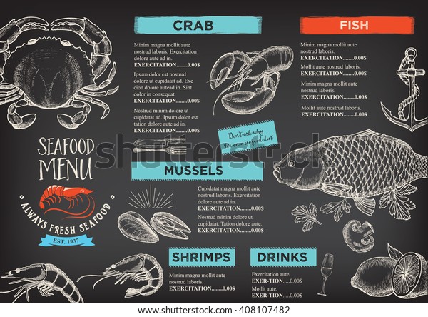 Seafood Restaurant Brochure Menu Design Vector Stock Vector (Royalty ...