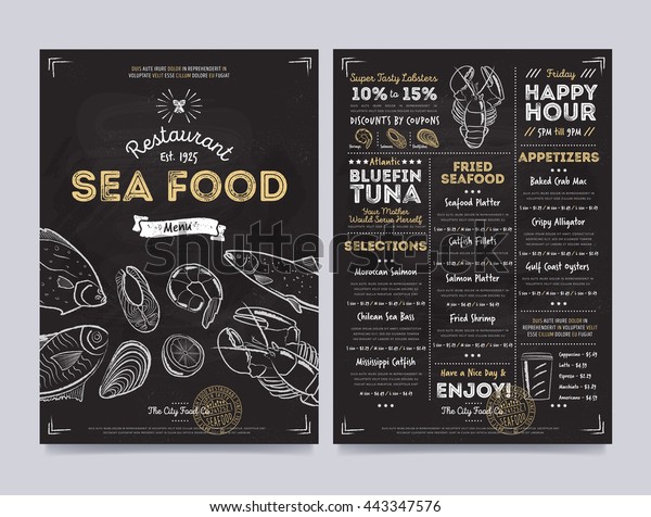 Seafood Restaurant Menu Design Template On Stock Vector (Royalty Free ...