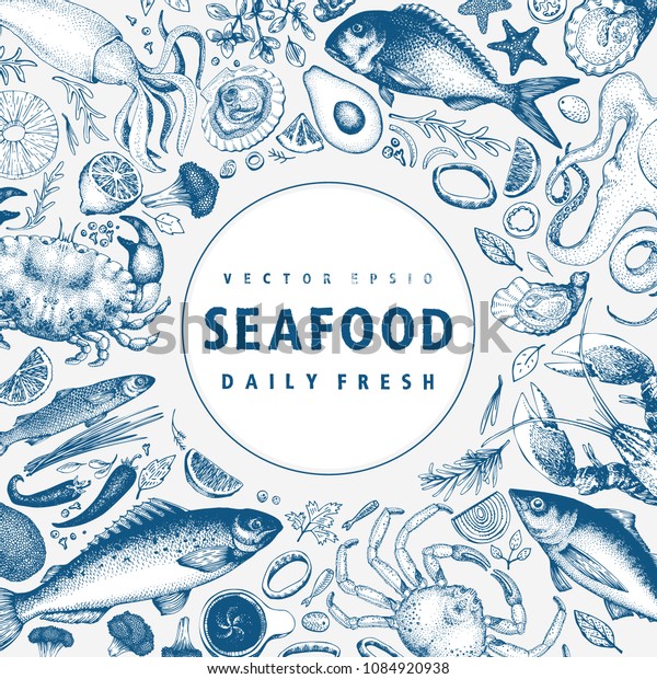 Seafood Vector Frame Illustration Can Be Stock Vector (Royalty Free ...