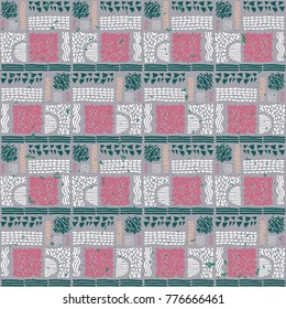 Watercolor Abstract Digital Flower Checks Pattern Stock Illustration ...