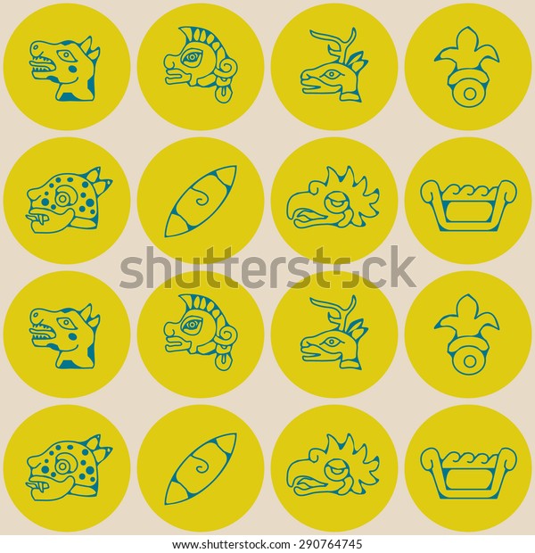 Seamless Background Aztec Calendar Day Glyphs Stock Vector (Royalty ...