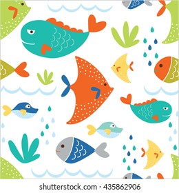 Seamless Background Cute Cartoon Fish Design Stock Vector (Royalty Free ...
