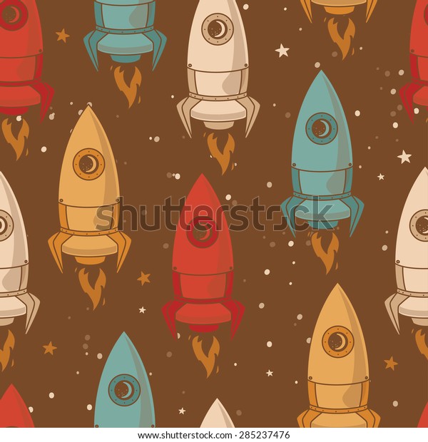 Seamless Background Cute Doodle Rockets Stars Stock Vector (Royalty ...