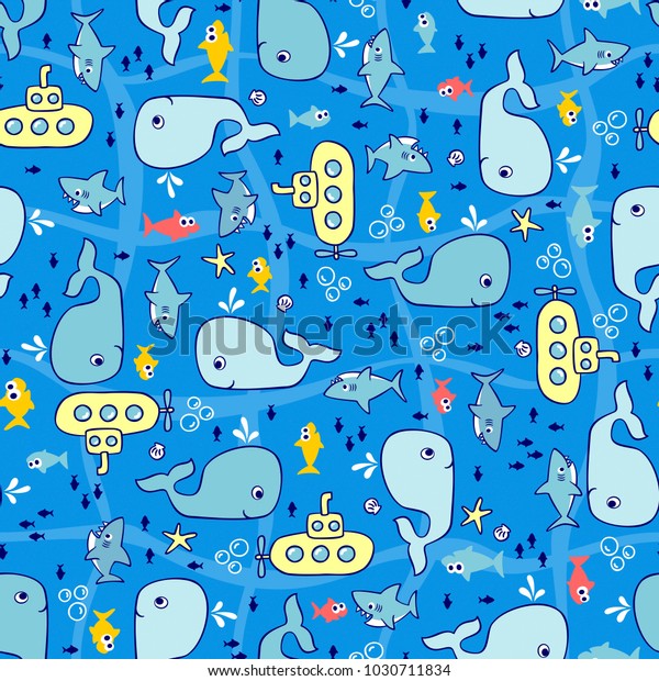 Seamless Background Cute Funny Animals Yellow Stock Vector (Royalty ...