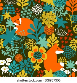 Seamless Background Cute Night Fox Autumn Stock Vector (Royalty Free ...