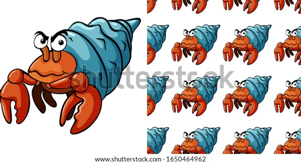 Seamless Background Design Angry Hermit Crab Stock Vector (Royalty Free ...
