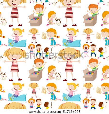 Seamless Background Design Kids Playing Illustration Stock Vector ...