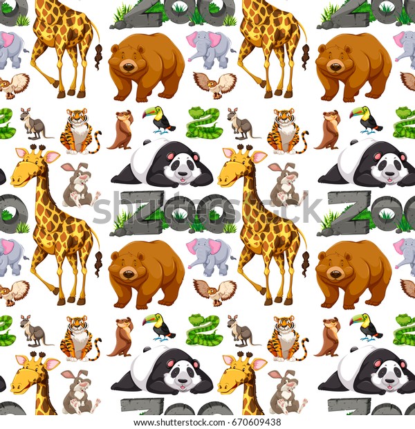 Seamless Background Design Wild Animals Illustration Stock-vektor ...