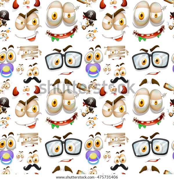 Seamless Background Different Facial Expressions Illustration Stock ...