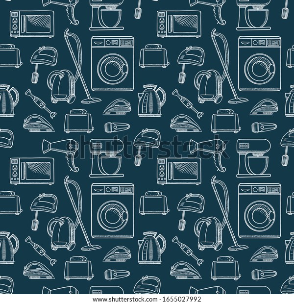 Seamless Background Different Home Appliances Vector Stock Vector ...