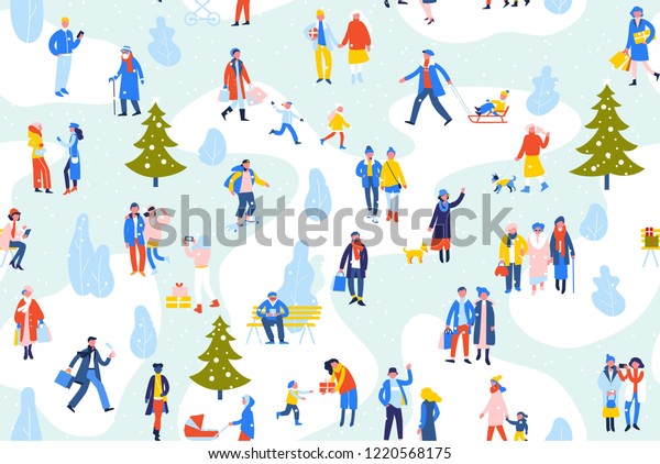 Seamless Background Group People Different Outdoor Stock Vector ...