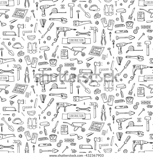 Seamless Background Hand Drawn Doodle Construction Stock Vector ...