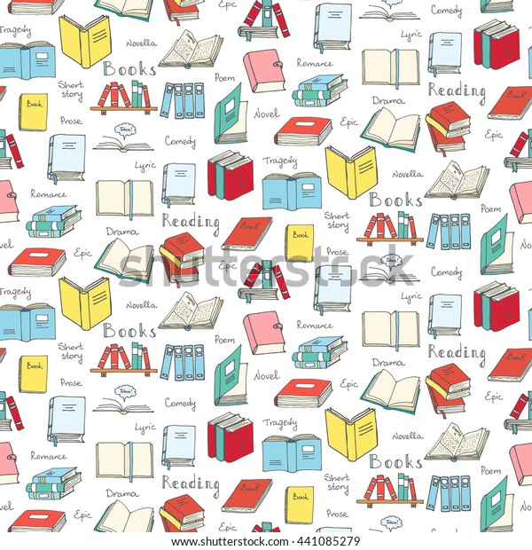 Seamless Background Hand Drawn Doodle Books Stock Vector (Royalty Free ...