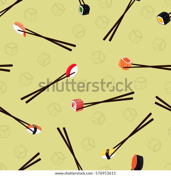 Seamless Background Rolls Sushi Chopsticks Stock Vector (Royalty Free ...