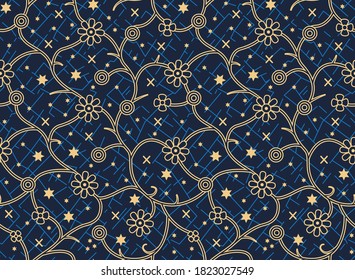Seamless Black Background White Blue Pattern Stock Vector (Royalty Free ...