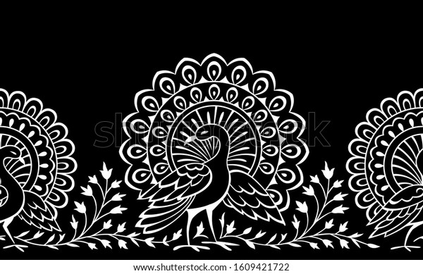 Seamless Black White Peacock Border Design Stock Vector (Royalty Free ...