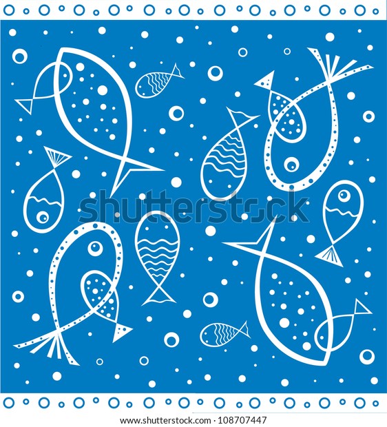 Seamless Blue Background Outline Drawn Fish Stock Vector (Royalty Free ...