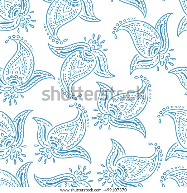 Seamless Blue Paisley Pattern On White Stock Vector (Royalty Free ...