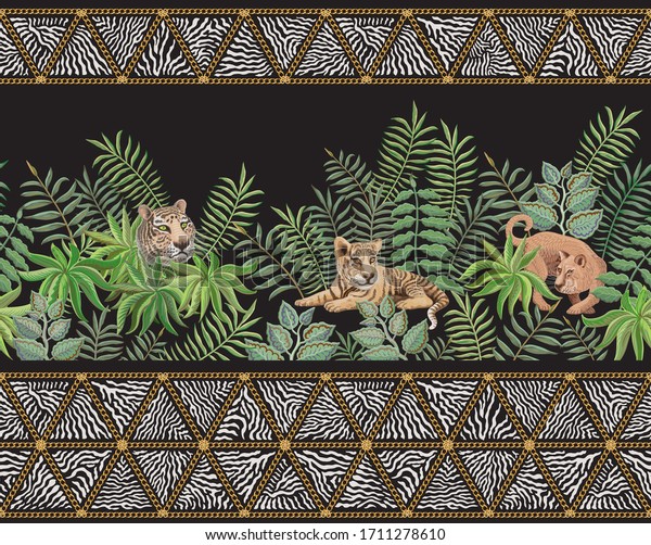 Seamless Border Pattern Vector Savannah Safari Stock Vector (Royalty ...