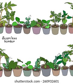 Seamless Border Various Seedlings Potted Plants Stock Vector (Royalty ...