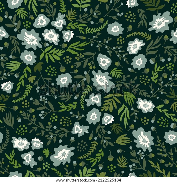 Seamless Botanical Pattern Green Blue All Stock Vector (Royalty Free ...