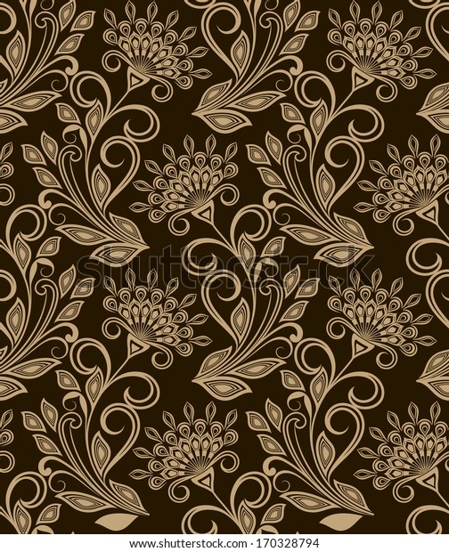 Seamless Brown Floral Vector Wallpaper Pattern Stock Vector (Royalty ...