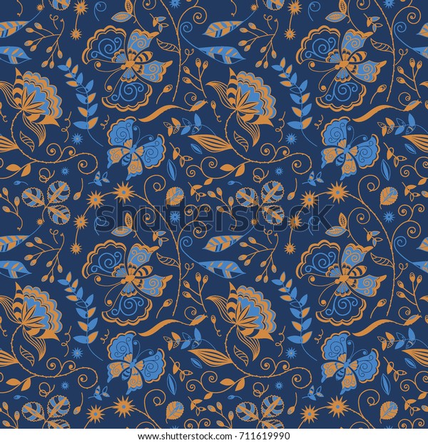 Seamless Butterfly Floral Vine Repeat Pattern Stock Vector (Royalty ...