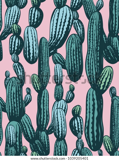 Seamless Cactus Pattern Vintage Hand Drawn Stock Vector (Royalty Free ...