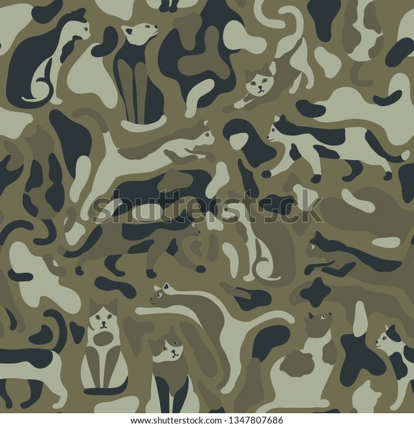 Seamless Camouflage Pattern Cats Classic Military Stock Vector (Royalty ...