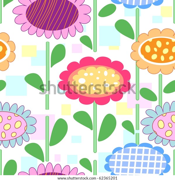 Seamless Cartoon Background Art Flowers Stock Vector (Royalty Free ...