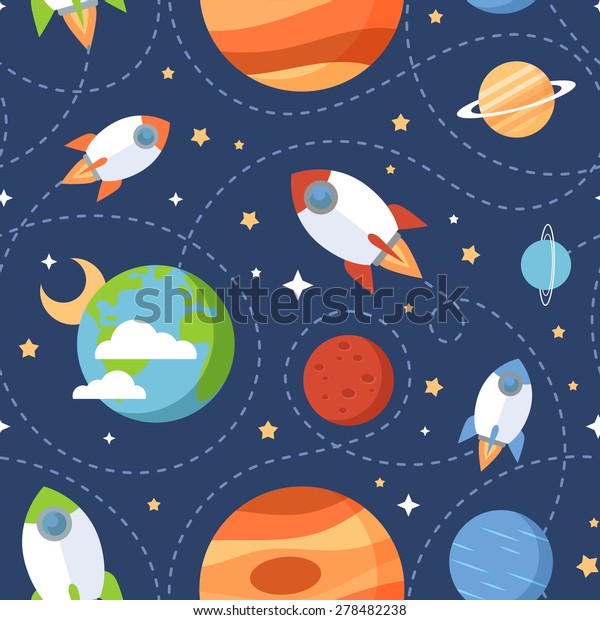 Seamless Children Cartoon Space Pattern Rockets Stock Vector (Royalty ...