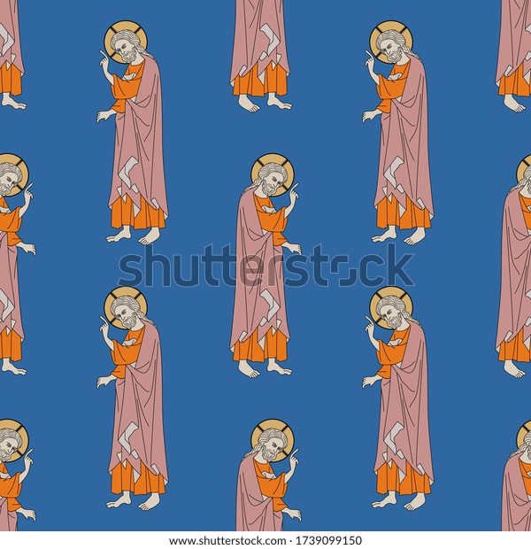 Seamless Christian pattern with medieval images of Jesus Christ.