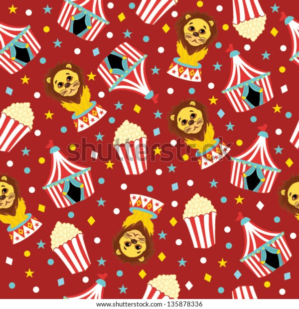 Seamless Circus Pattern Tent Popcorn Lion Stock Vector (Royalty Free ...